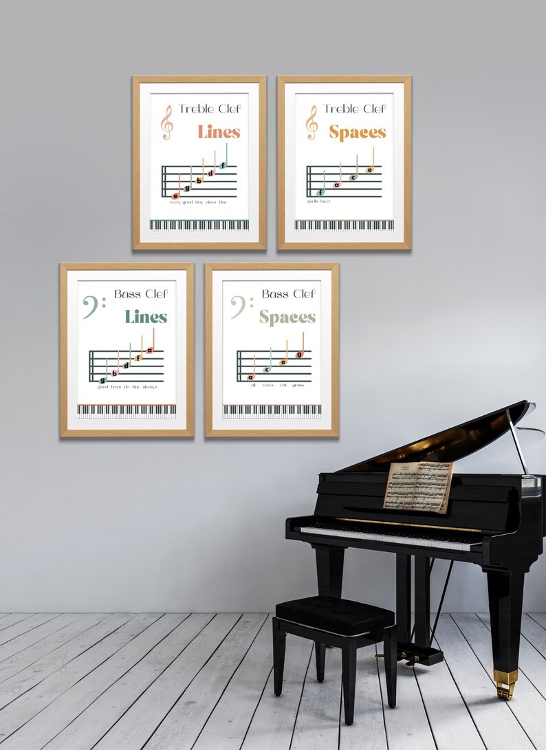 Treble & Bass Clef Notes Posters Digital Download Set of 4 Lines and ...