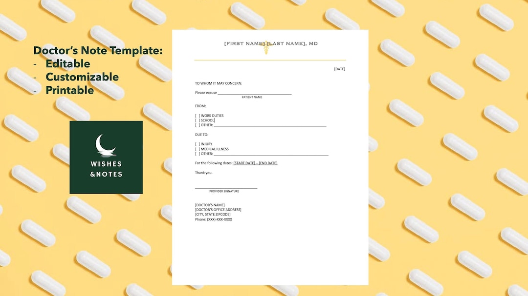 Doctor Excuse Template, Print Immediately PDF, Doctor Excuse Note ...
