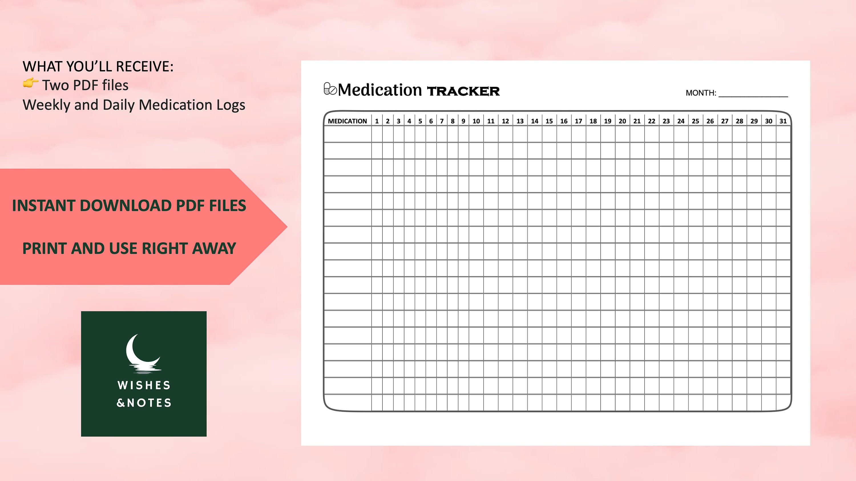 Medication Log Printable Medication Tracker Medication Chart Daily ...
