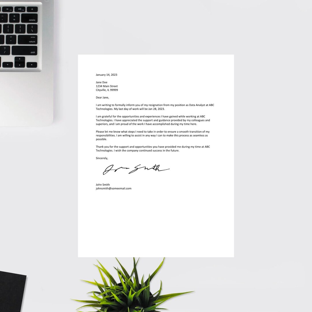 Resignation Letter Template, 2 Weeks Notice, Resignation Letter ...