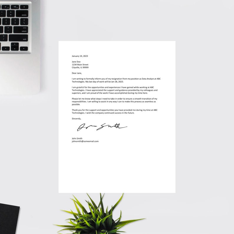 Resignation Letter Template, 2 Weeks Notice, Resignation Letter ...