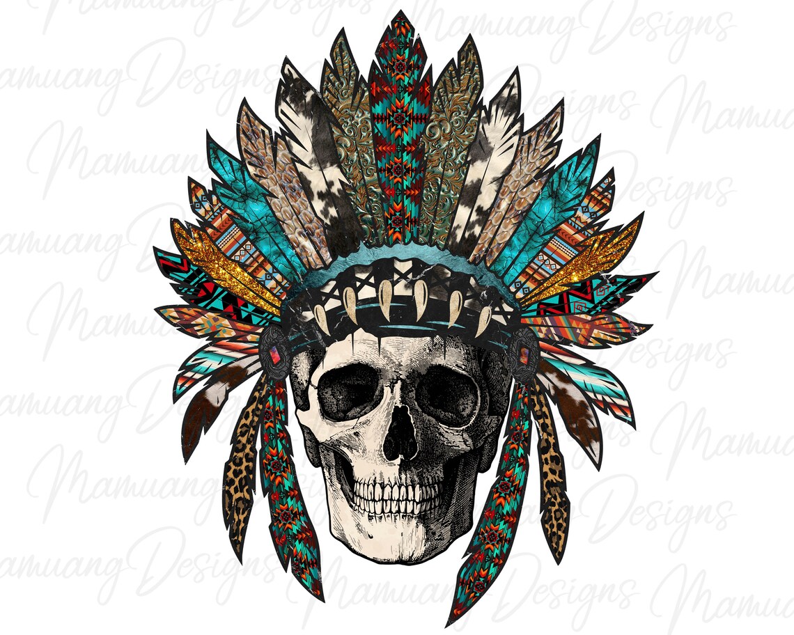 Aztec Western Human Skull, Country Skull, Sublimation Design, Printable ...