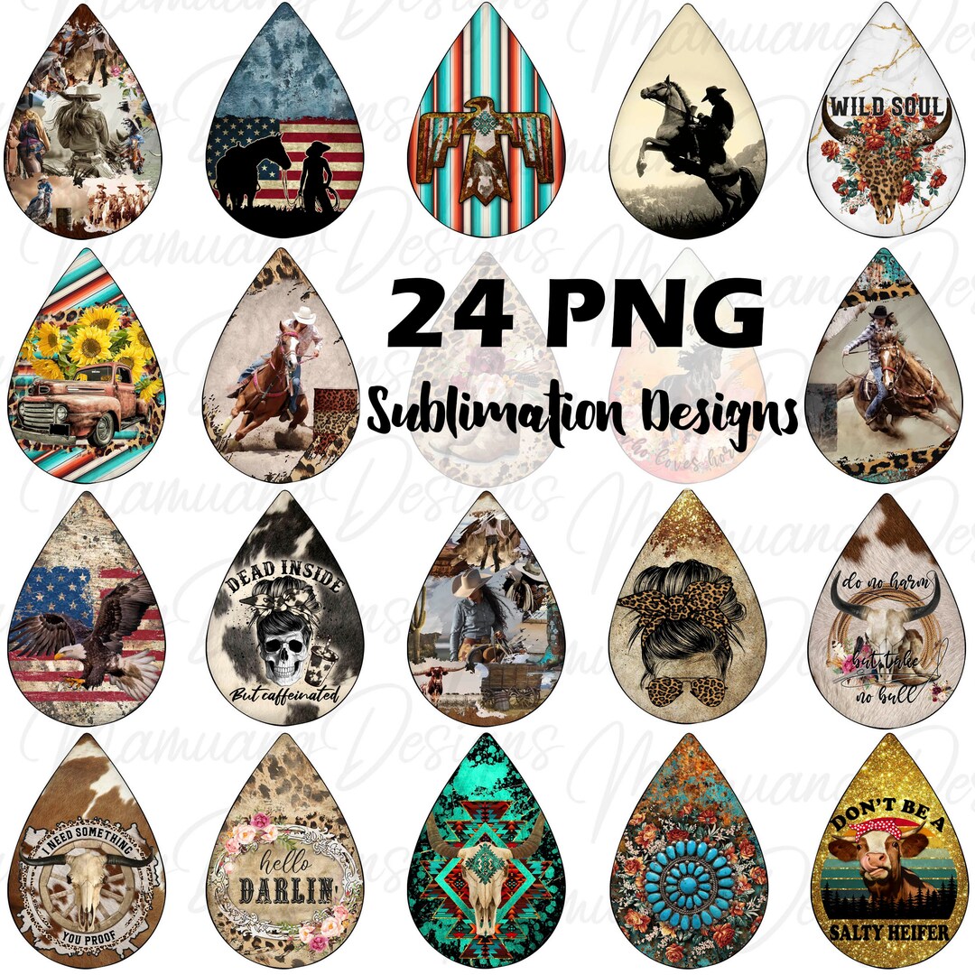 Western Teardrop Earrings Bundle, Sublimation Design, Printable Digital ...