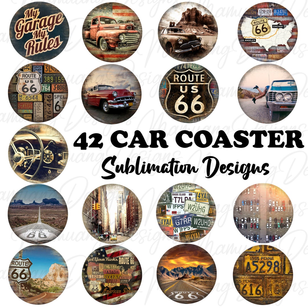 Car Coaster, Retro Route 66 Bundle, Sublimation Design, Printable ...