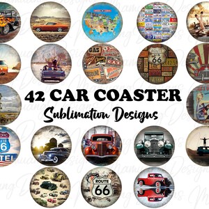 Car Coaster, Retro Route 66 Bundle, Sublimation Design, Printable ...