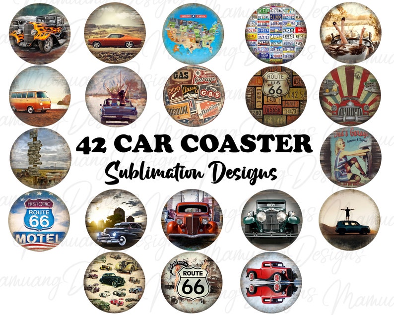 Car Coaster, Retro Route 66 Bundle, Sublimation Design, Printable ...