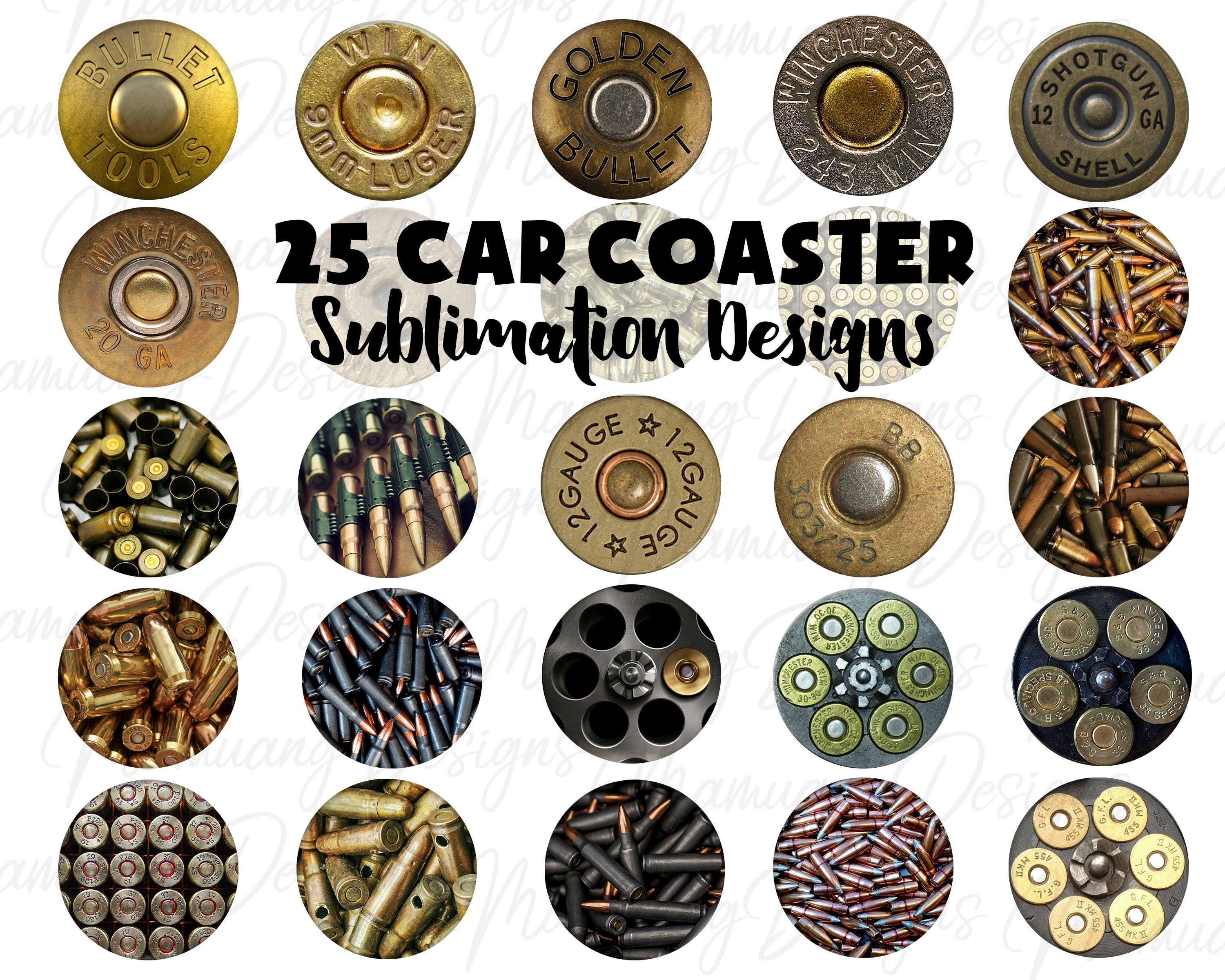 Car Coaster, Gun Bullet Bundle, Sublimation Design, Printable Digital ...