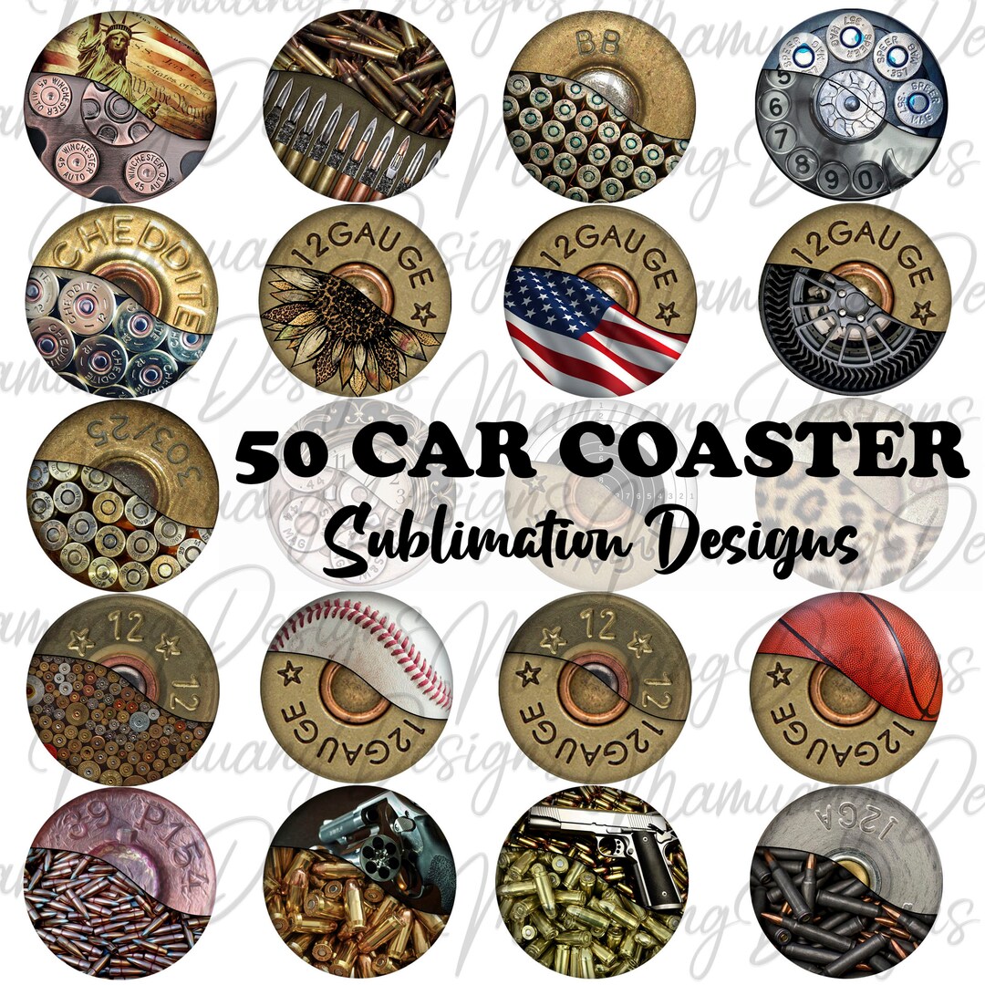 Car Coaster, Gun Bullet Bundle, Sublimation Design, Printable Digital ...