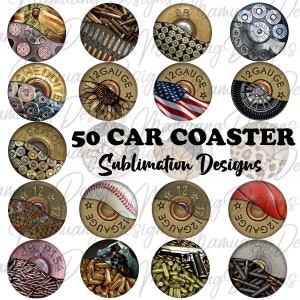 Car Coaster, Gun Bullet Bundle, Sublimation Design, Printable Digital ...