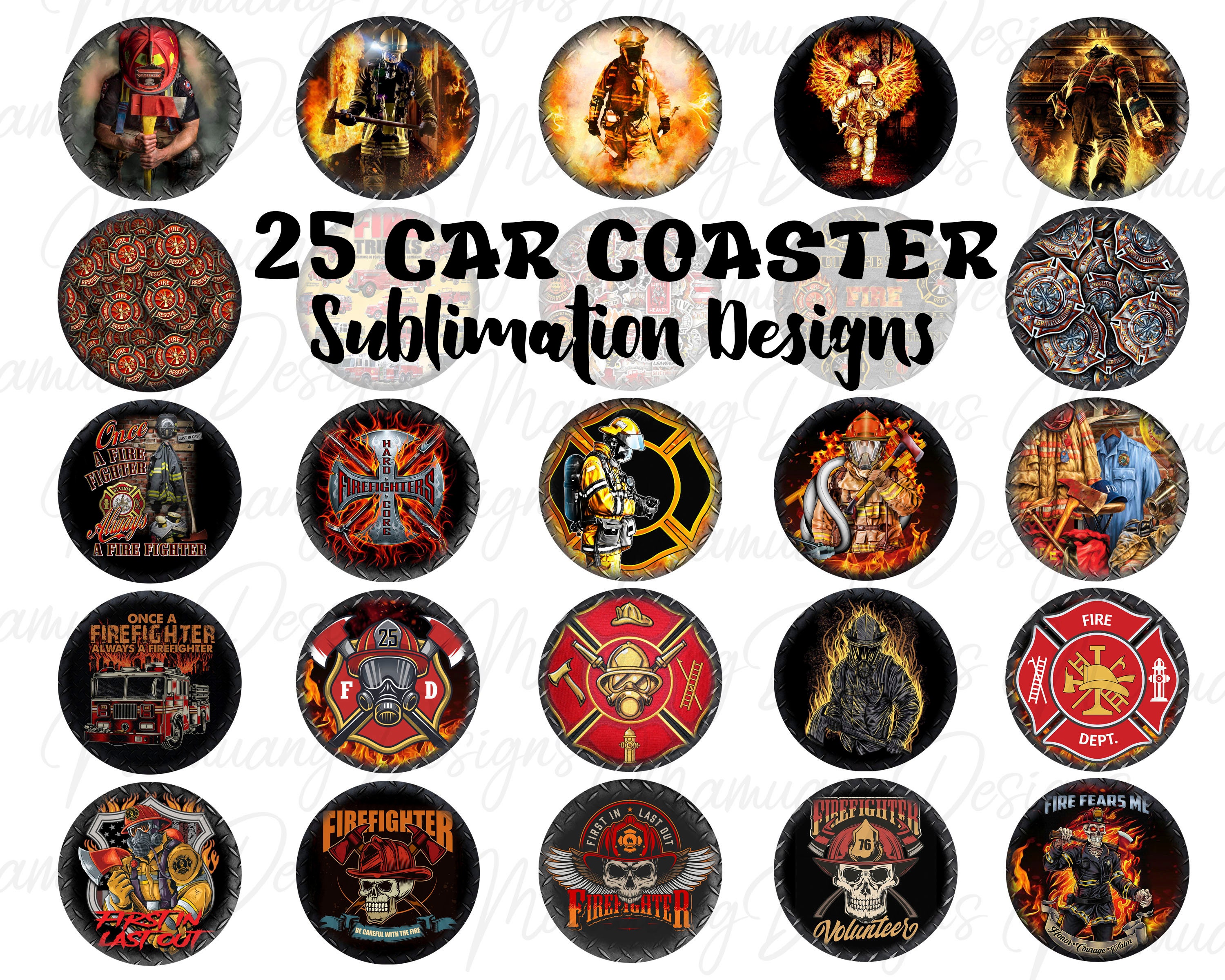 Car Coaster, Fireman Firefighter Bundle, Sublimation Design, Dad ...