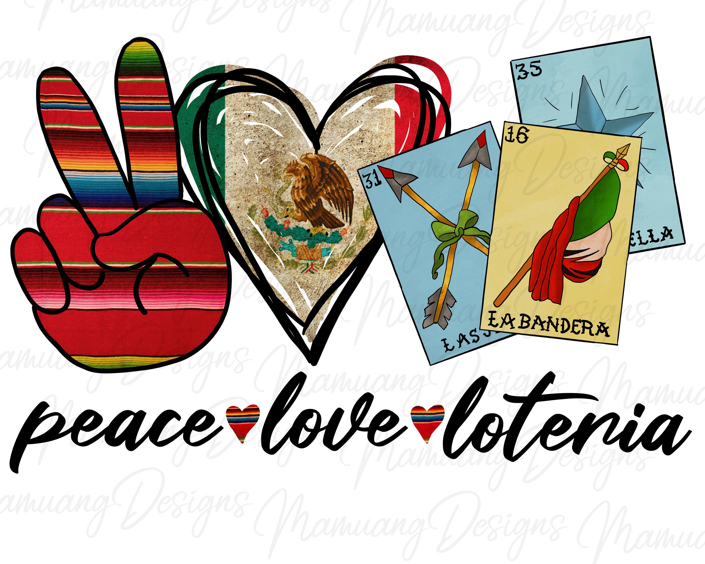 Peace Love Loteria, Mexican Sublimation Design, Printable Digital ...