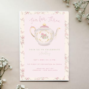 Editable Tea for Three Invitation | 3rd Birthday Canva Template | Tea ...