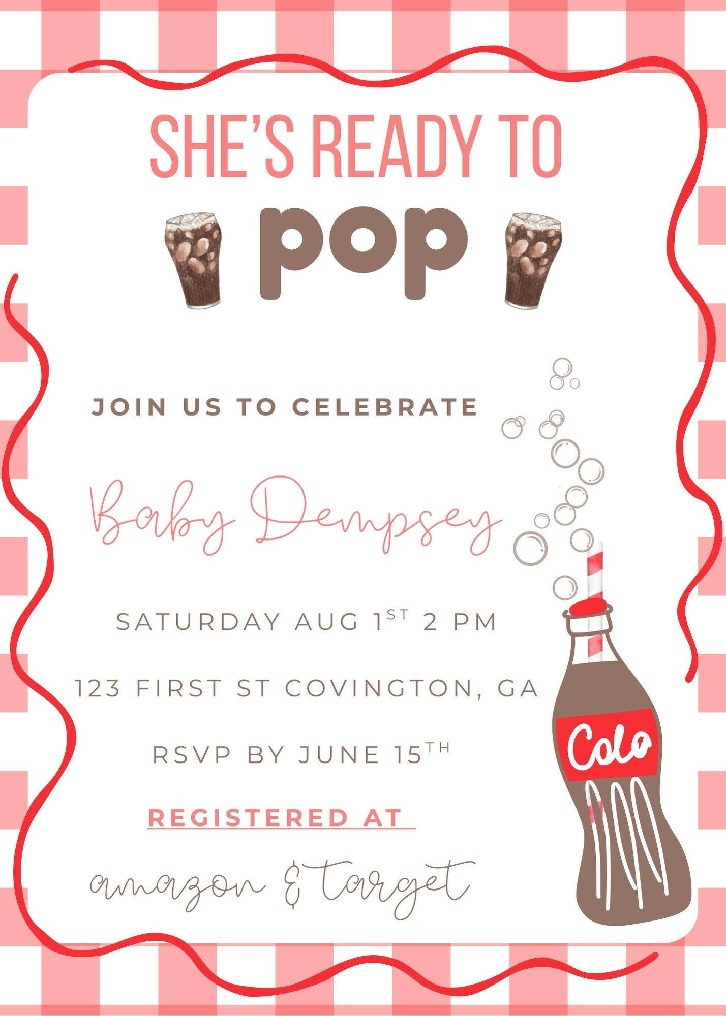 She’s Ready to Pop Baby Shower Invite • Coke Theme Canva Template ...