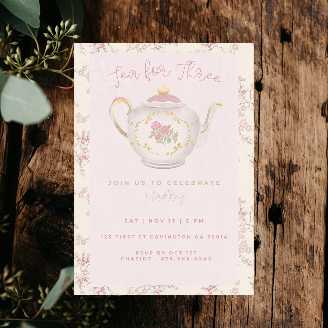 Editable Tea for Three Invitation | 3rd Birthday Canva Template | Tea ...