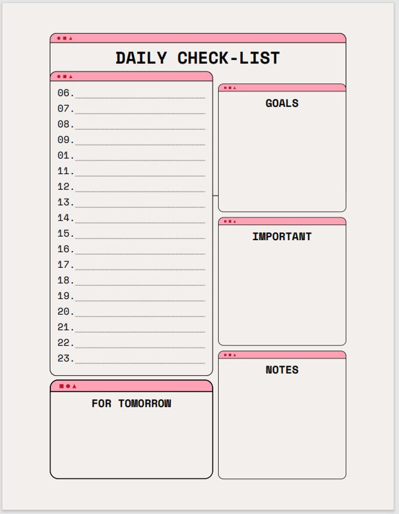 Simple Daily Check-list Daily Planner Printable & Fillable - Etsy