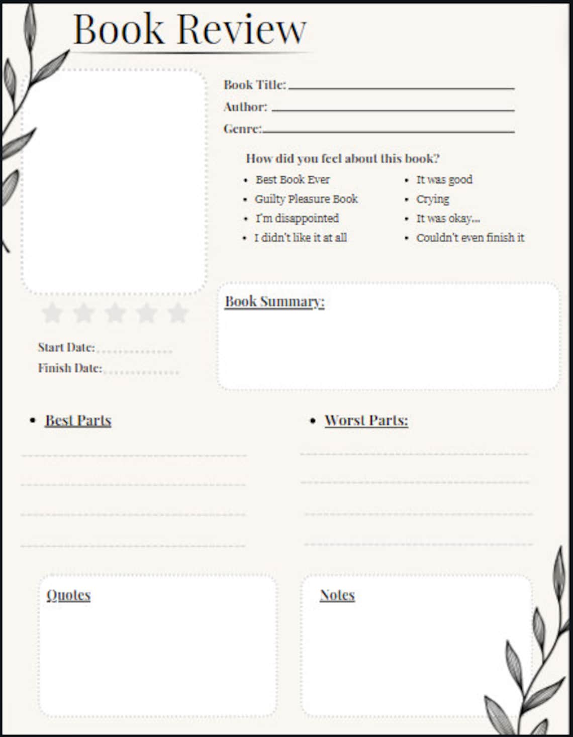 Book Review Template Printable, Book Review Journal, Book Review Page ...
