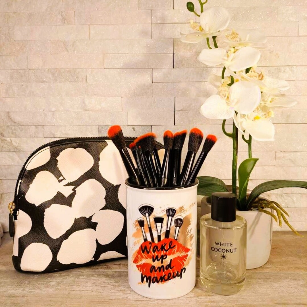 Large 15oz Makeup Brushes Pot 'wake up & Makeup' - Etsy UK