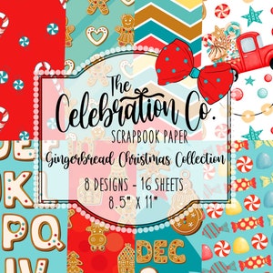 Gingerbread Man Christmas, Digital Paper Download, Peppermint, Red ...