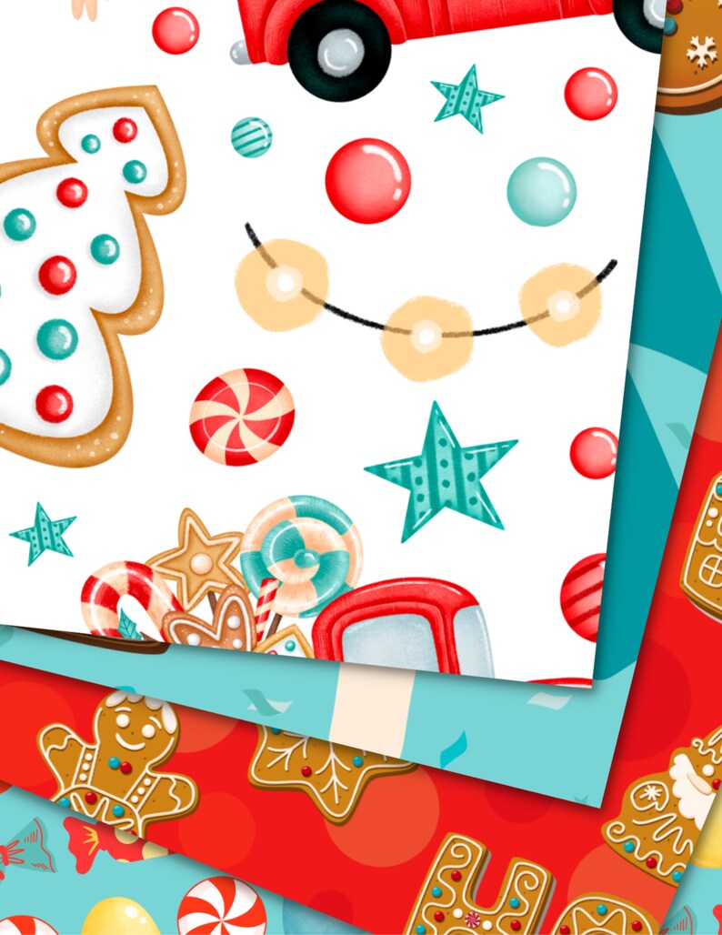 Gingerbread Man Christmas, Digital Paper Download, Peppermint, Red ...