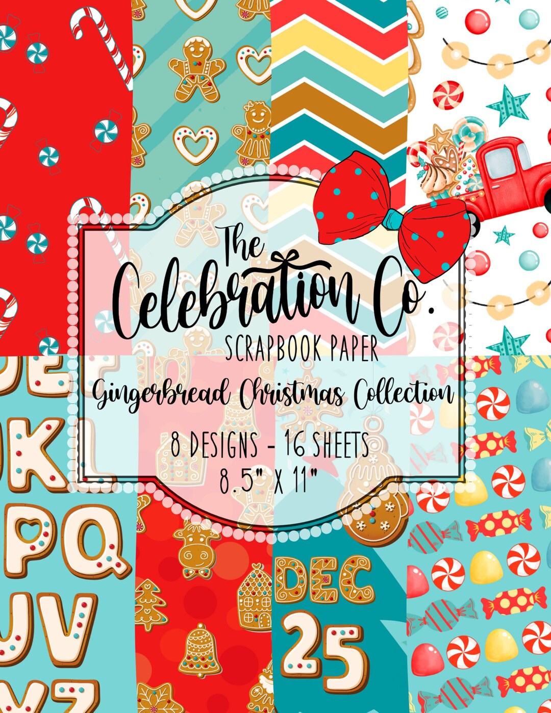 Gingerbread Man Christmas, Digital Paper Download, Peppermint, Red ...