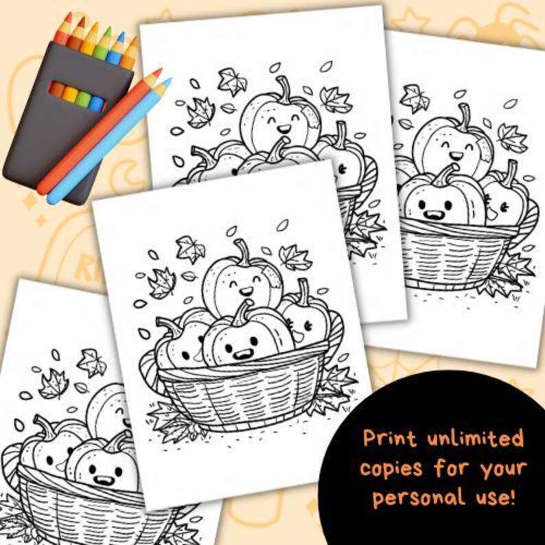 Fall Cute Kawaii Coloring Pages, Kids Fall Coloring Sheets, Fall Party ...