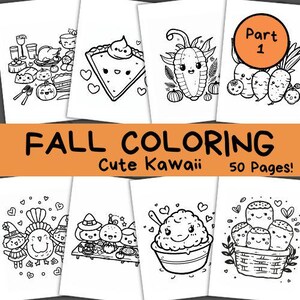 Fall Cute Kawaii Coloring Pages, Kids Fall Coloring Sheets, Fall Party ...