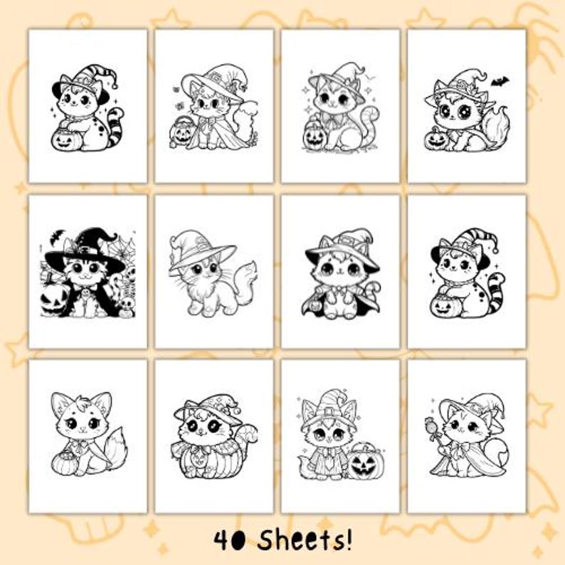 Halloween Cute Cat Coloring Pages, Kids Halloween Coloring Sheets ...