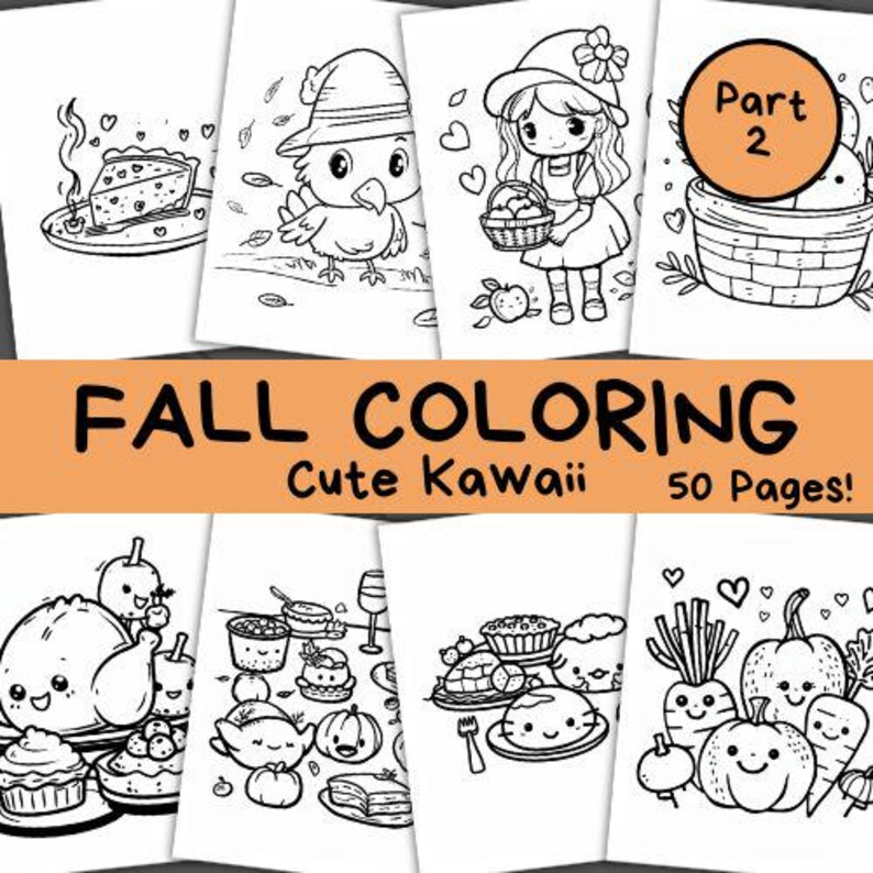 Fall Cute Kawaii Coloring Pages, Kids Fall Coloring Sheets, Fall Party ...