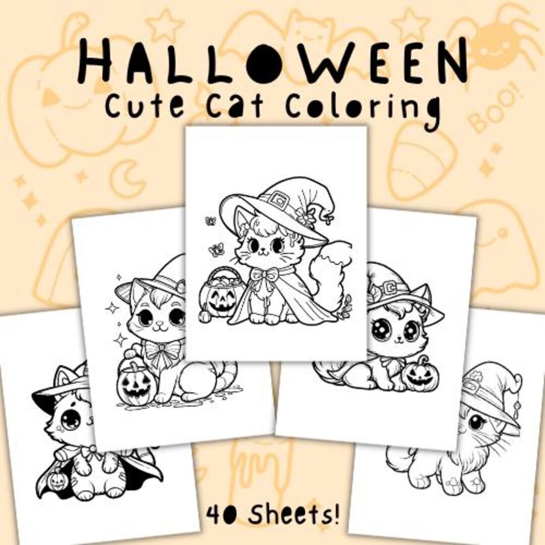 Halloween Cute Cat Coloring Pages, Kids Halloween Coloring Sheets ...