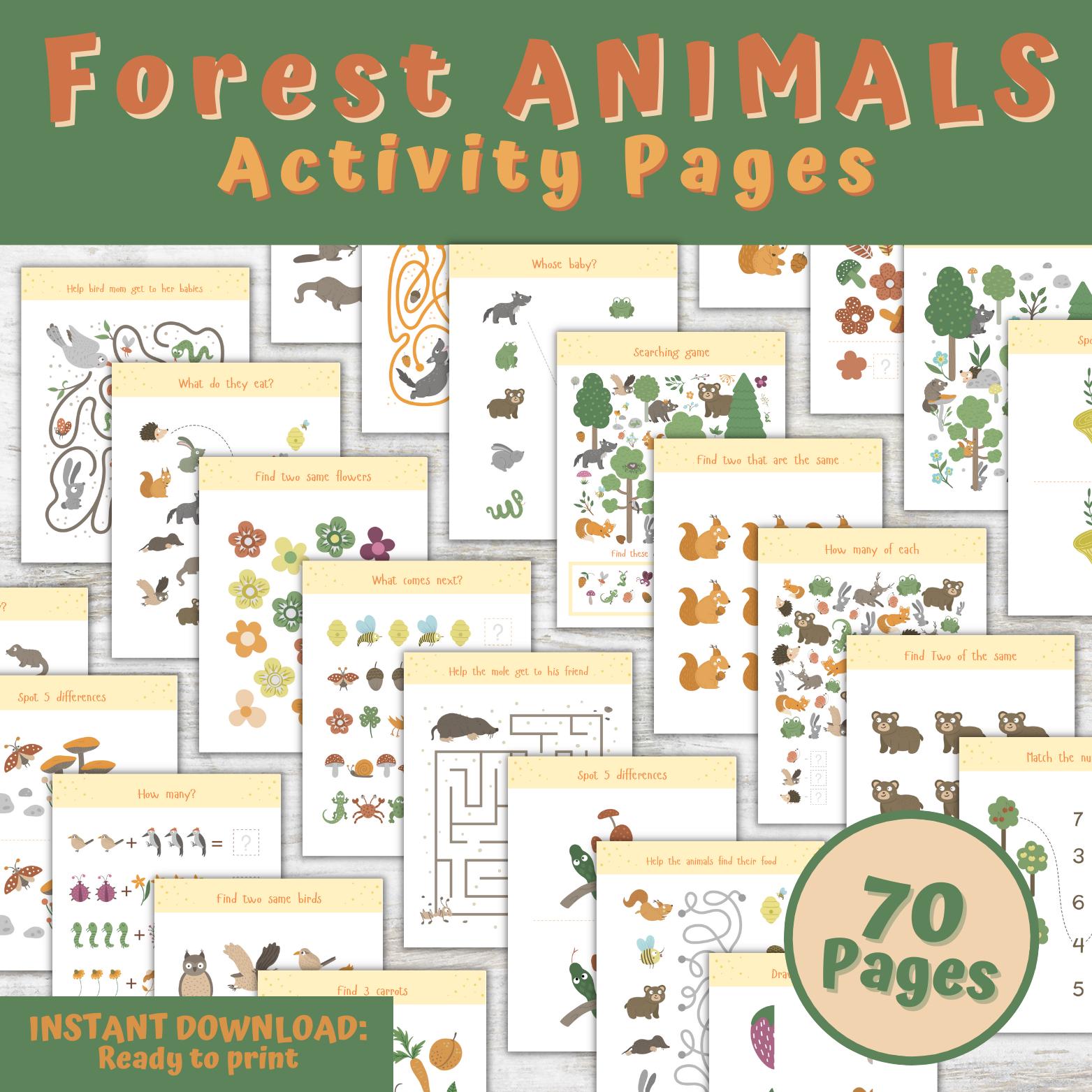 Forest Animals Activity Printables, Preschool Kindergarten Games ...