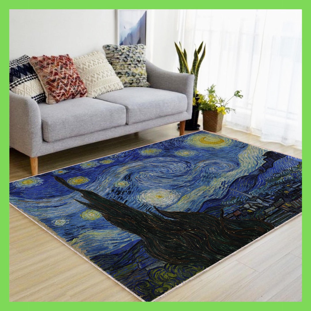1889 the Starry Night by Vincent Van Gogh Area Rug Rug, Vintage Looking ...