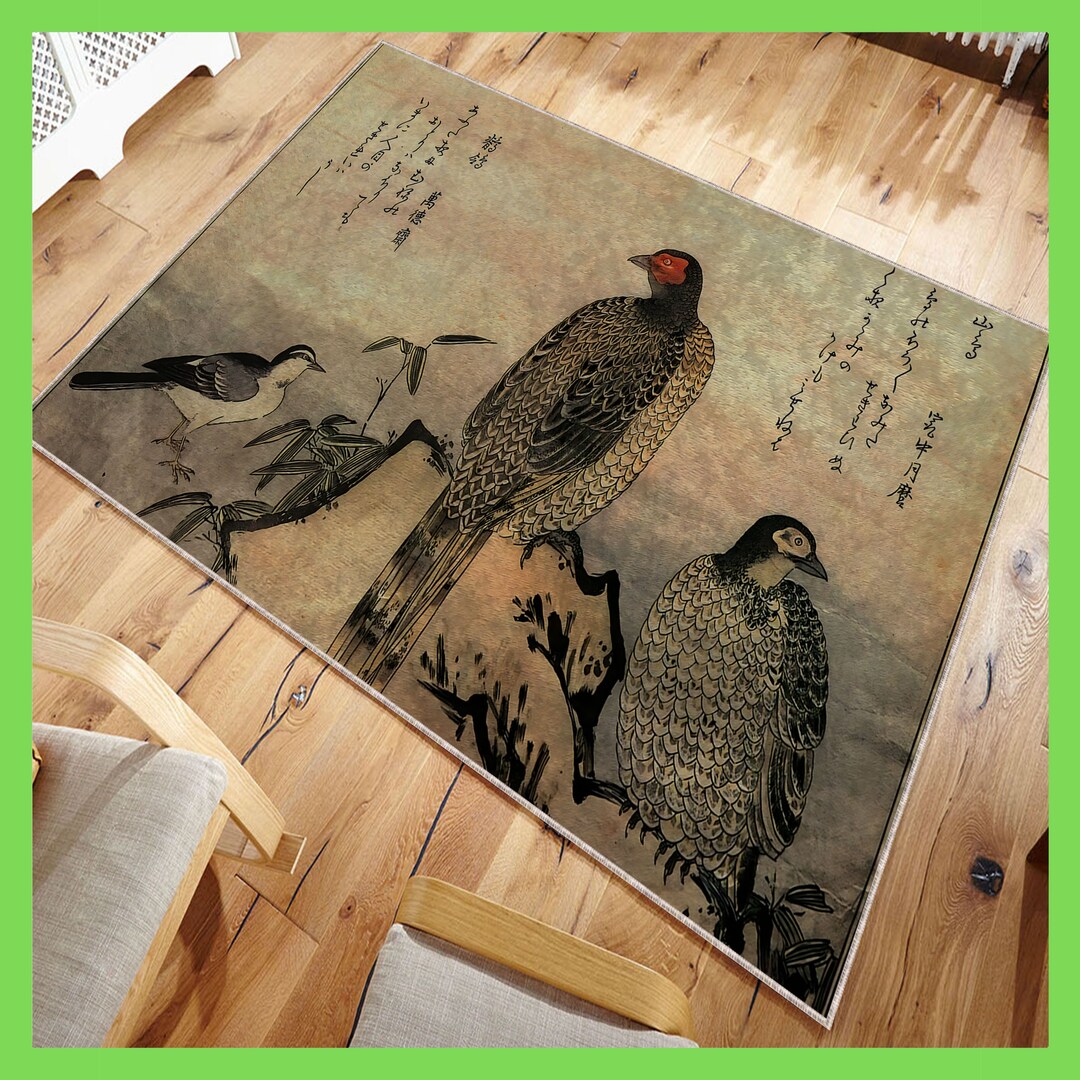 Old Japanese Art Printed on a Rug, Vintage Looking Modern Living-room ...
