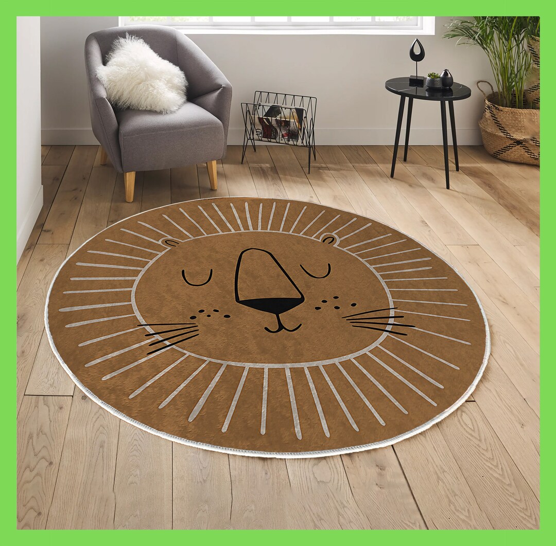Cute Round Rug, Smiley Lion Area Rug, Kids Room Decoration - Etsy