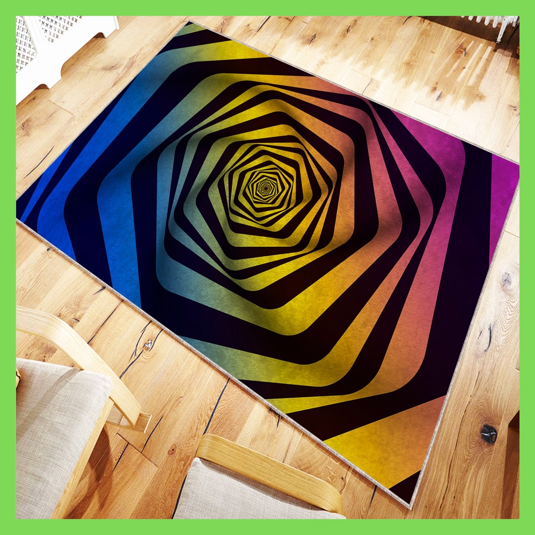 Psychedelic Optical Illusion Rug, Colorful Abstarct Rug, Accent ...