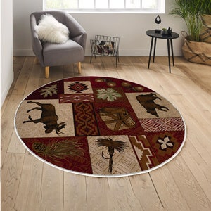 Red Traditional Looking Round Area Rug - Etsy