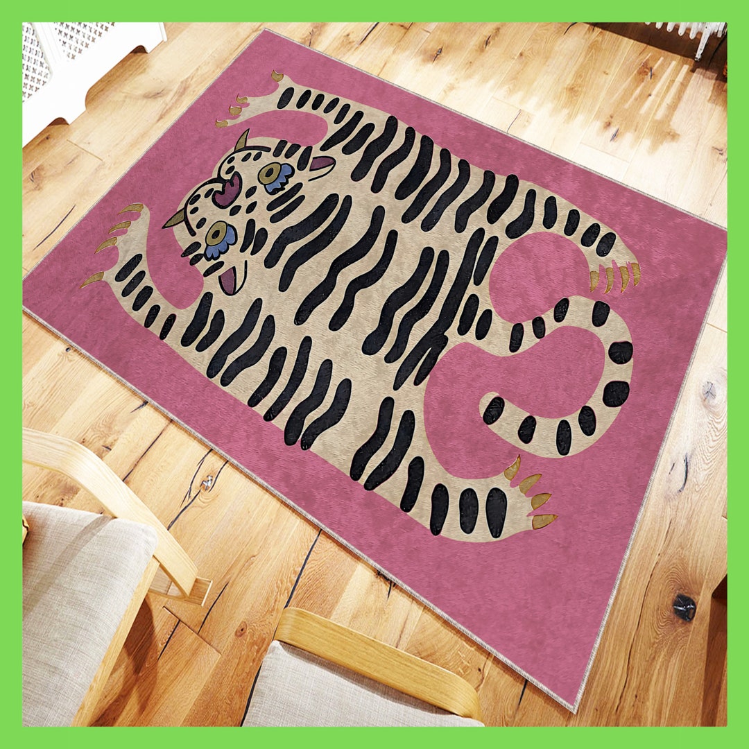 Tiger Skin Design Rug, Tiger Stripe Rug, Pink Decoration Rug, Artistic ...