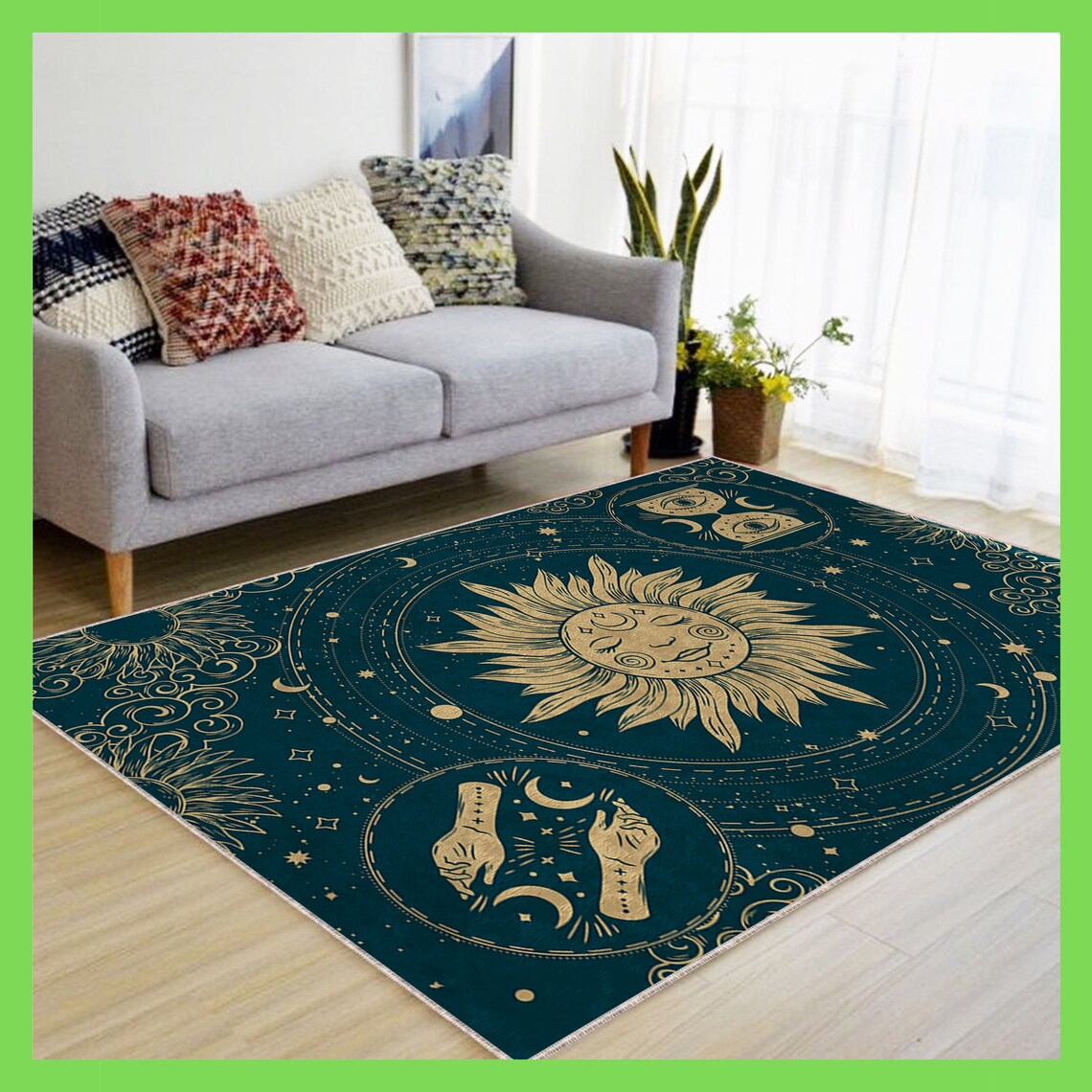Sun Moon Area Rug, Psychedelic Rug, Bohemian Mystical Rug, Home Decor ...
