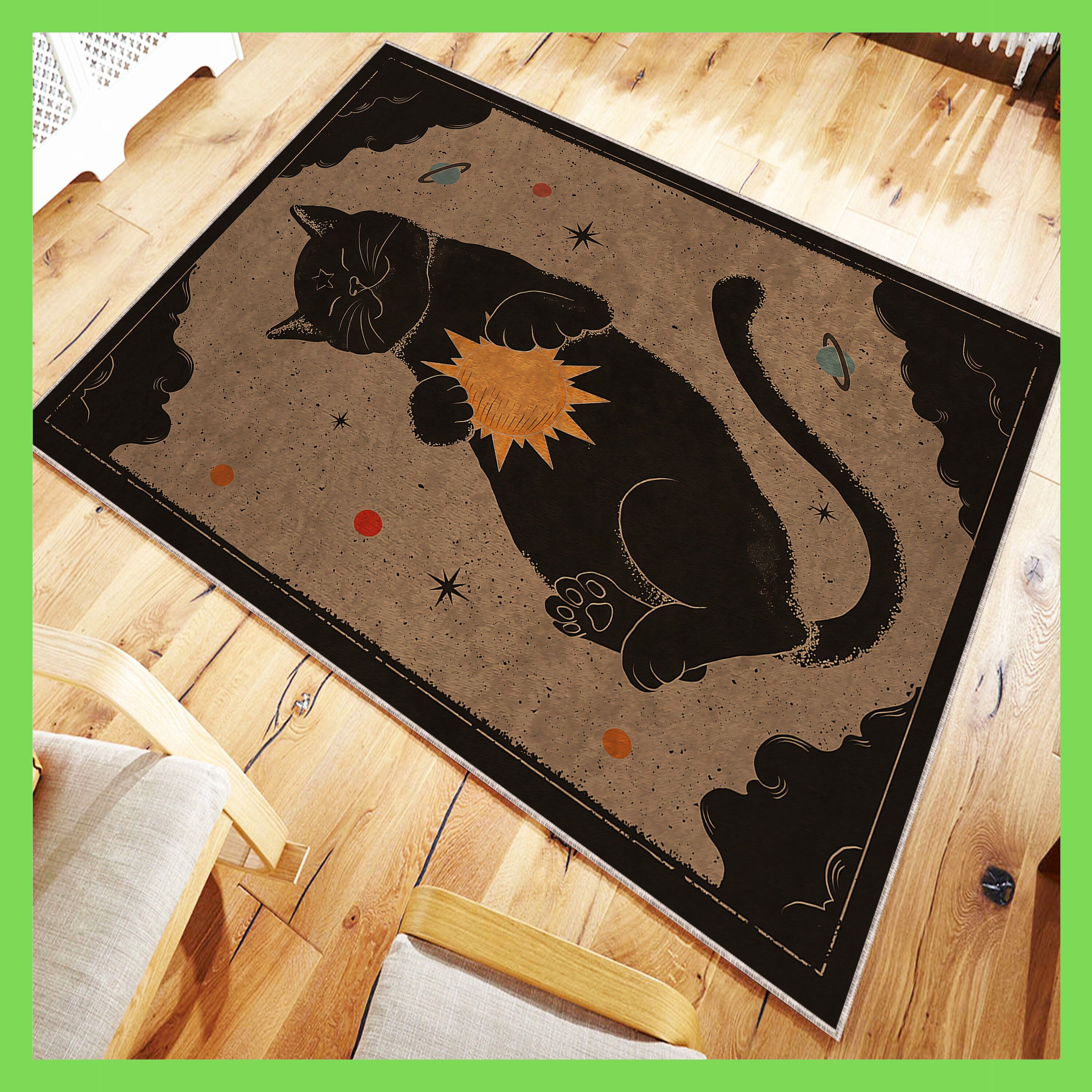 Cute Black Cat Decoration Rug, Black Kitten Housewarming Area Rug, Rug ...