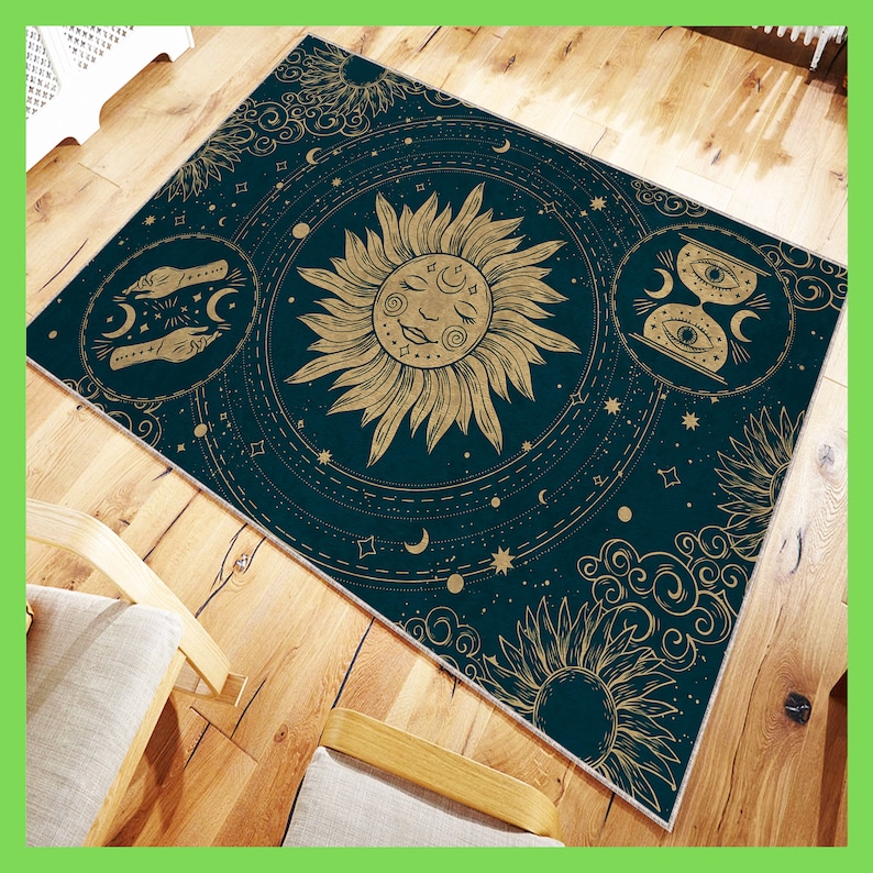 Sun Moon Area Rug, Psychedelic Rug, Bohemian Mystical Rug, Home Decor ...