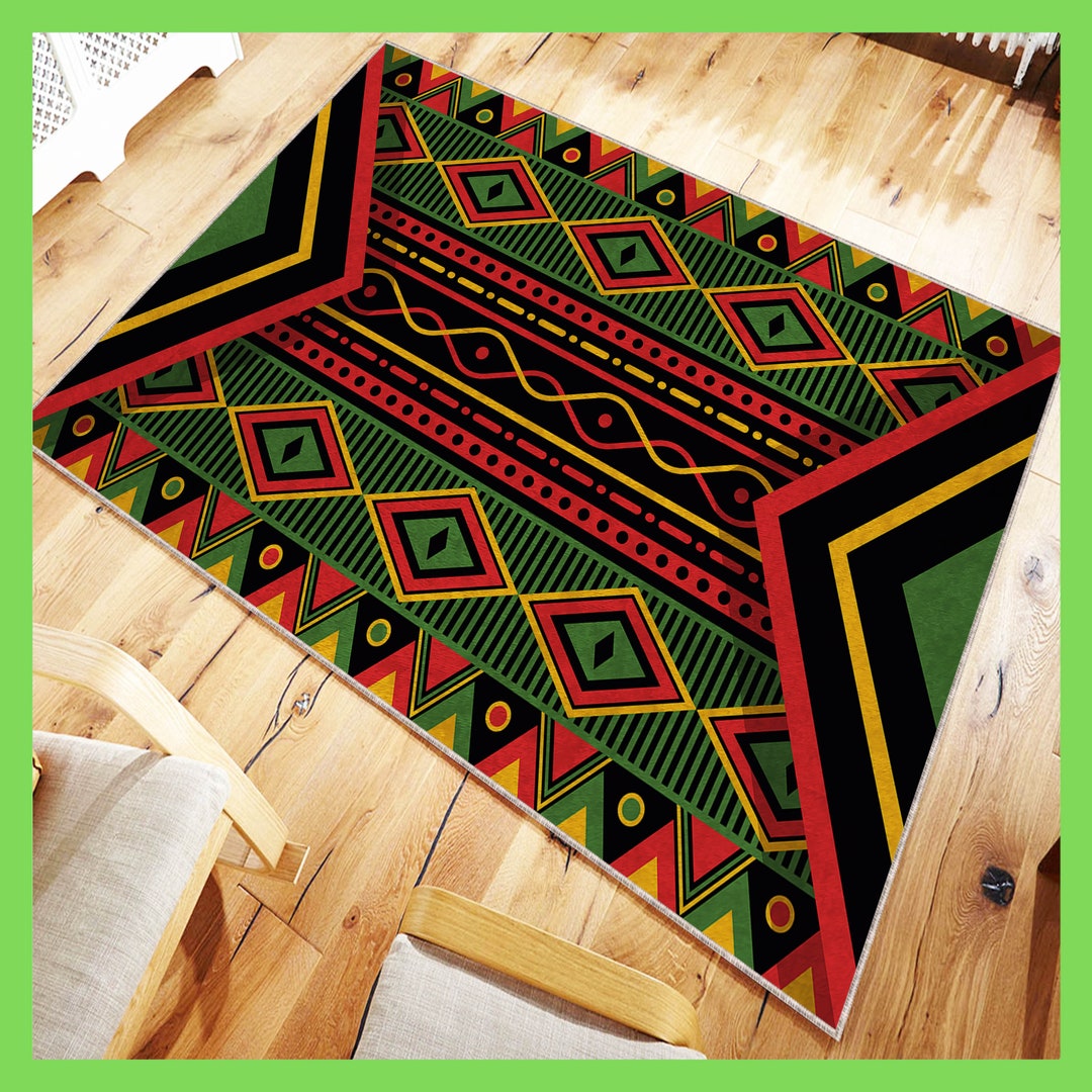 Rug With African Patterns, Tribal Pattern Accent Rug, Housewarming ...