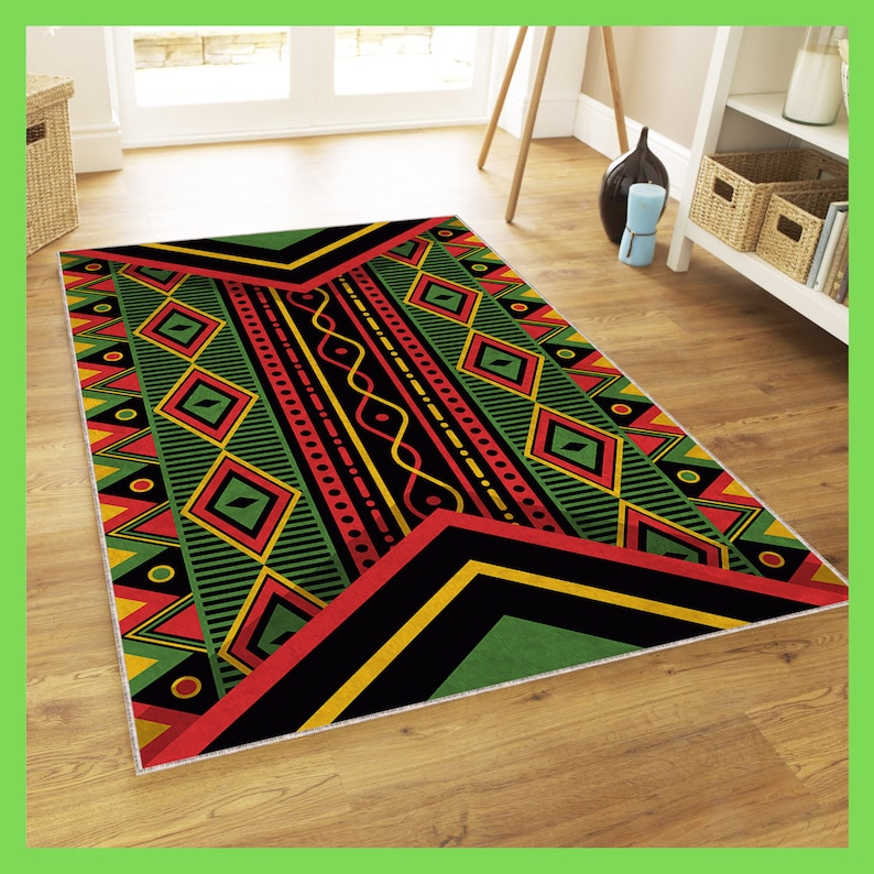 Rug With African Patterns, Tribal Pattern Accent Rug, Housewarming ...