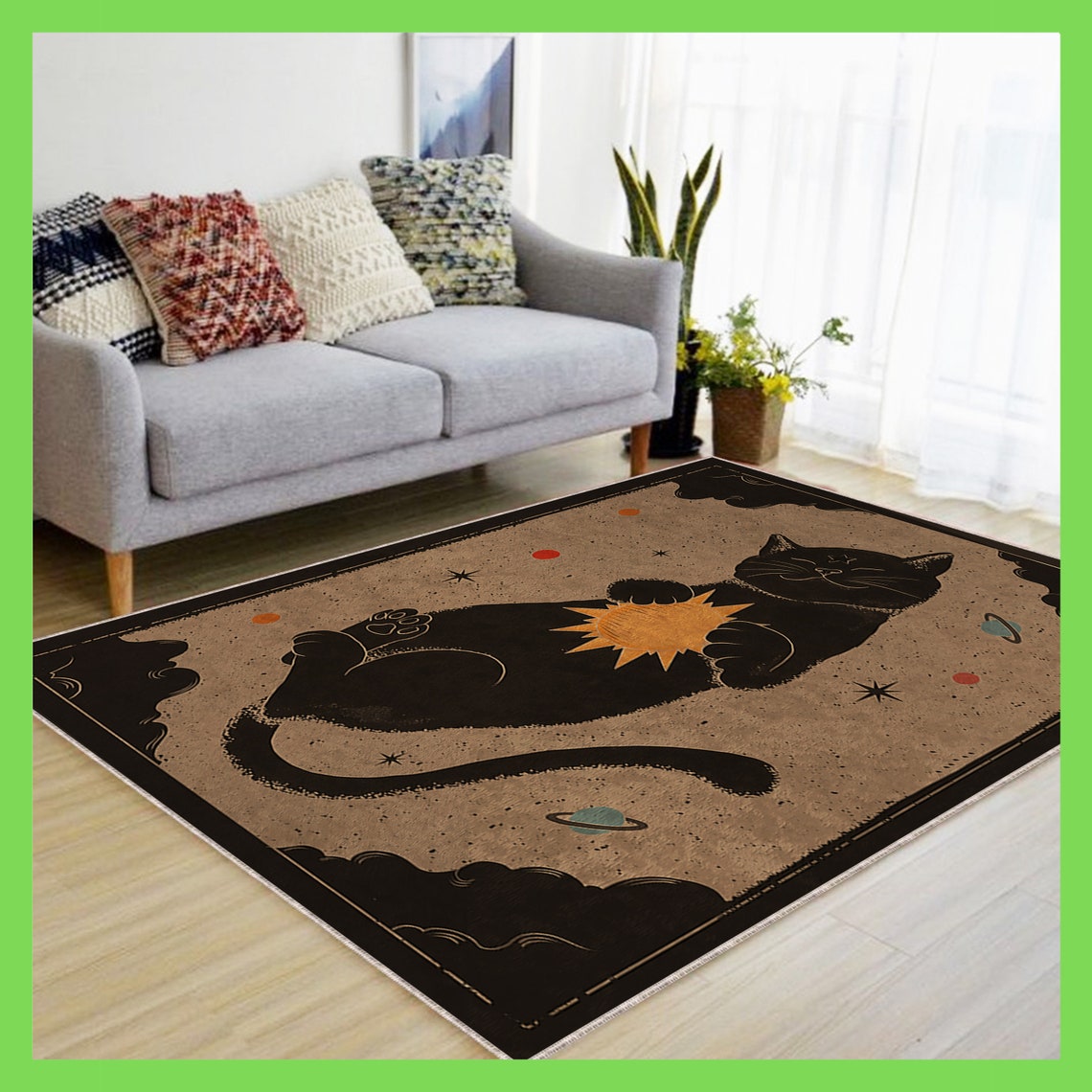 Cute Black Cat Decoration Rug, Black Kitten Housewarming Area Rug, Rug ...