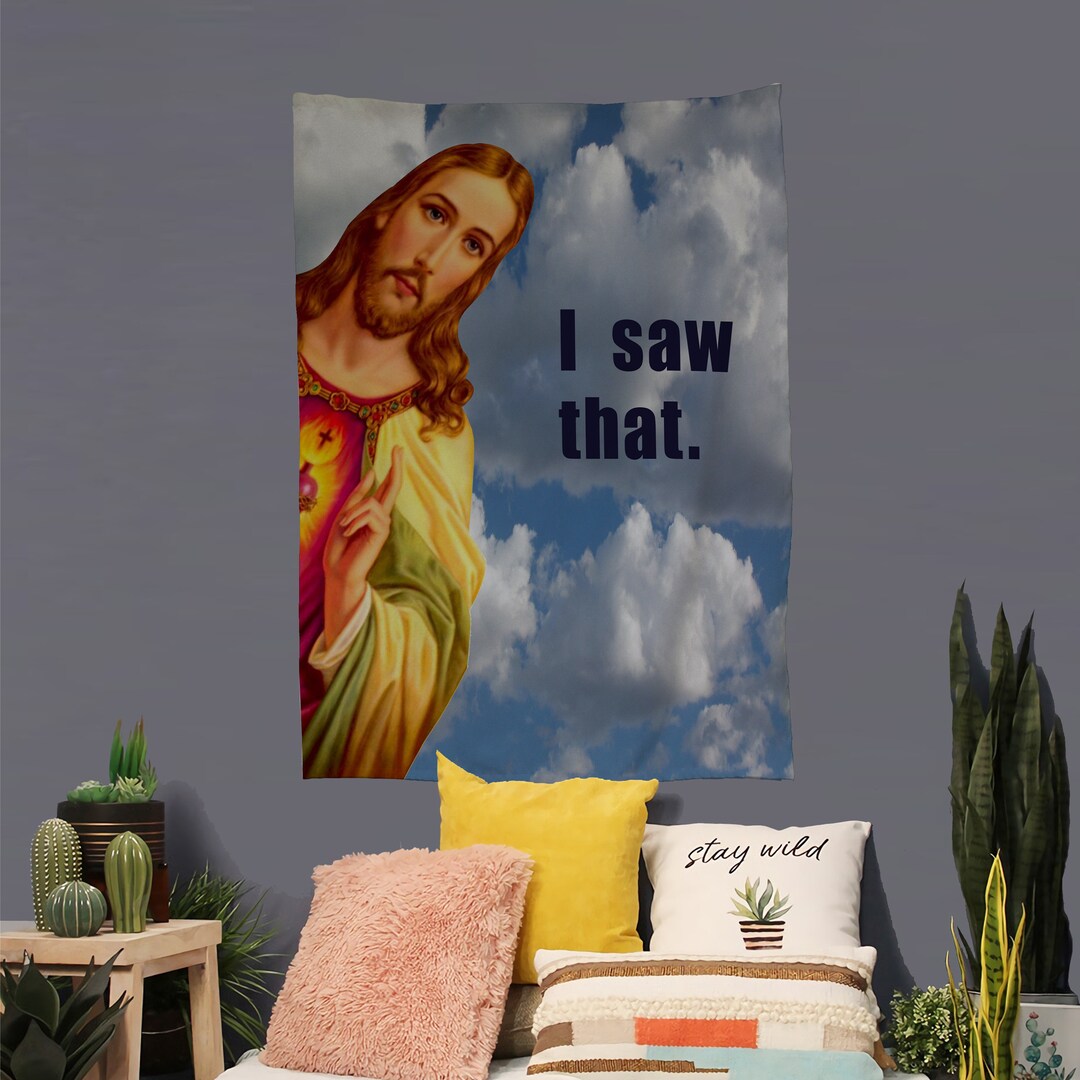 Funny Meme Tapestry Wall Hanging, Funny Wall Art, Jesus Meme Tapestry ...