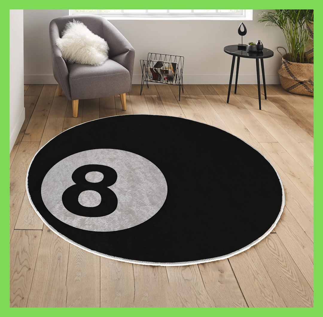 8 Ball Printed Rug, 8 Ball Round Rug, Mens Cave Rug - Etsy