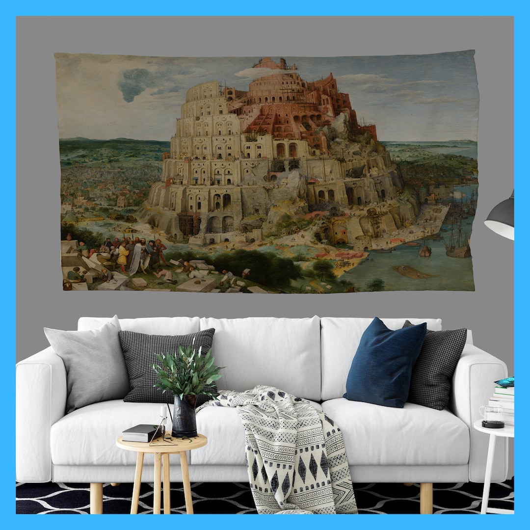 The Tower of Babel 1563 Printed on a Tapestry, Vintage Looking Modern ...