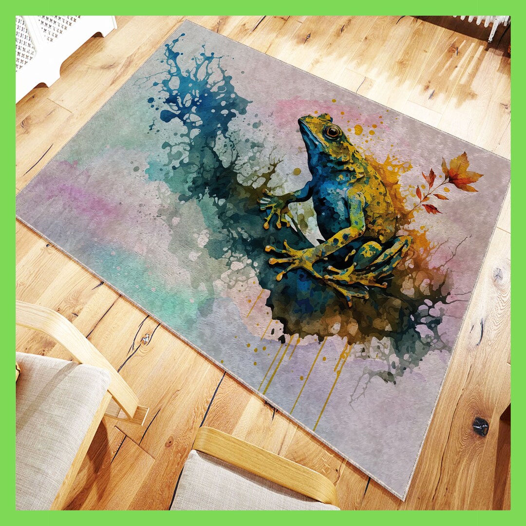 Area Rug With Colorful Frog Print, Watercolor Rug, Abstract Decoration ...