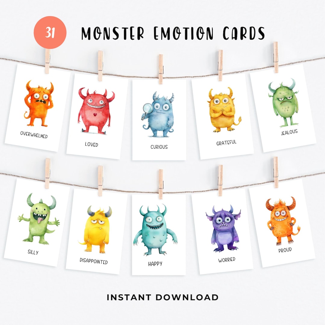 Monster Emotion Cards for Kids – Montessori Feeling Flashcards ...