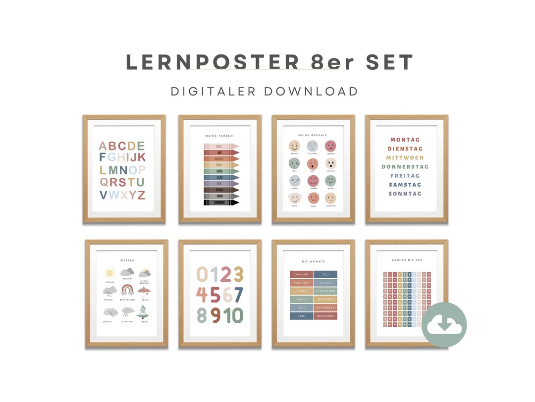 Poster SET for Children's Rooms, Digital Learning Posters, ABC, Numbers ...