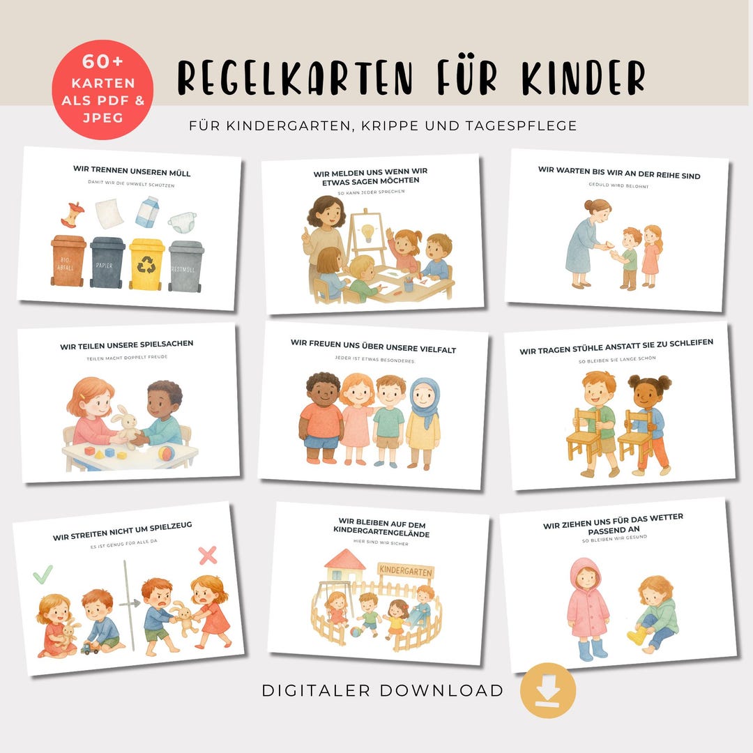 Regelkarten Kindergarten, Lernkarten Kinder, Kita Schule Zuhause ...