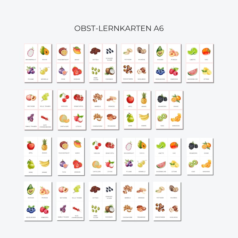 Learning Cards Fruit Fruits Shopping Cards Montessori Flash Cards ...